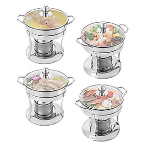 Round Chafing Dish Buffet Set of 4 Stainless Steel Pack Warming Trays Buffet Warmer for Buffets with Lid for Single Hot Pot Catering Event Parties