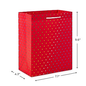 Hallmark 9" Medium Holiday Gift Bag Bundle (6 Bags, 3 Designs: Red Polka Dot, Colorful Christmas Trees, Navy Snowflake) for Christmas, Birthdays, Kids
