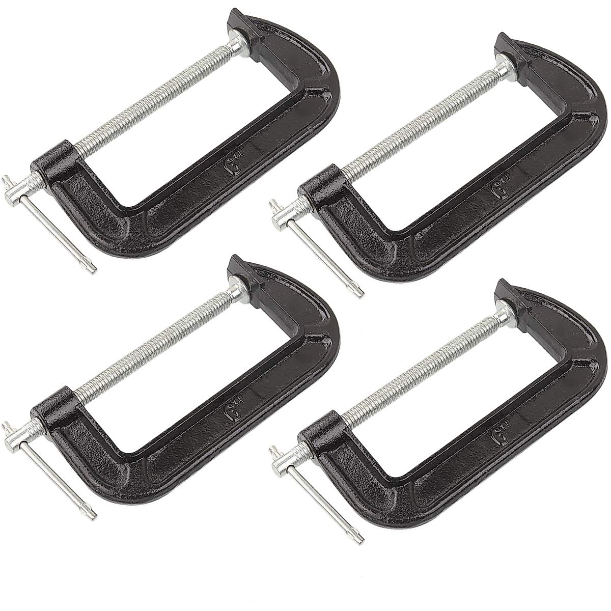 C Clamp 6 inch, 4 pieces Heavy Duty C-Clamp with Sliding Bar, Malleable Iron C Clamps Set for Woodworking, Welding, Automotive Repair, 2-5/8-Inch Throat Depth, 6-Inch Jaw Opening