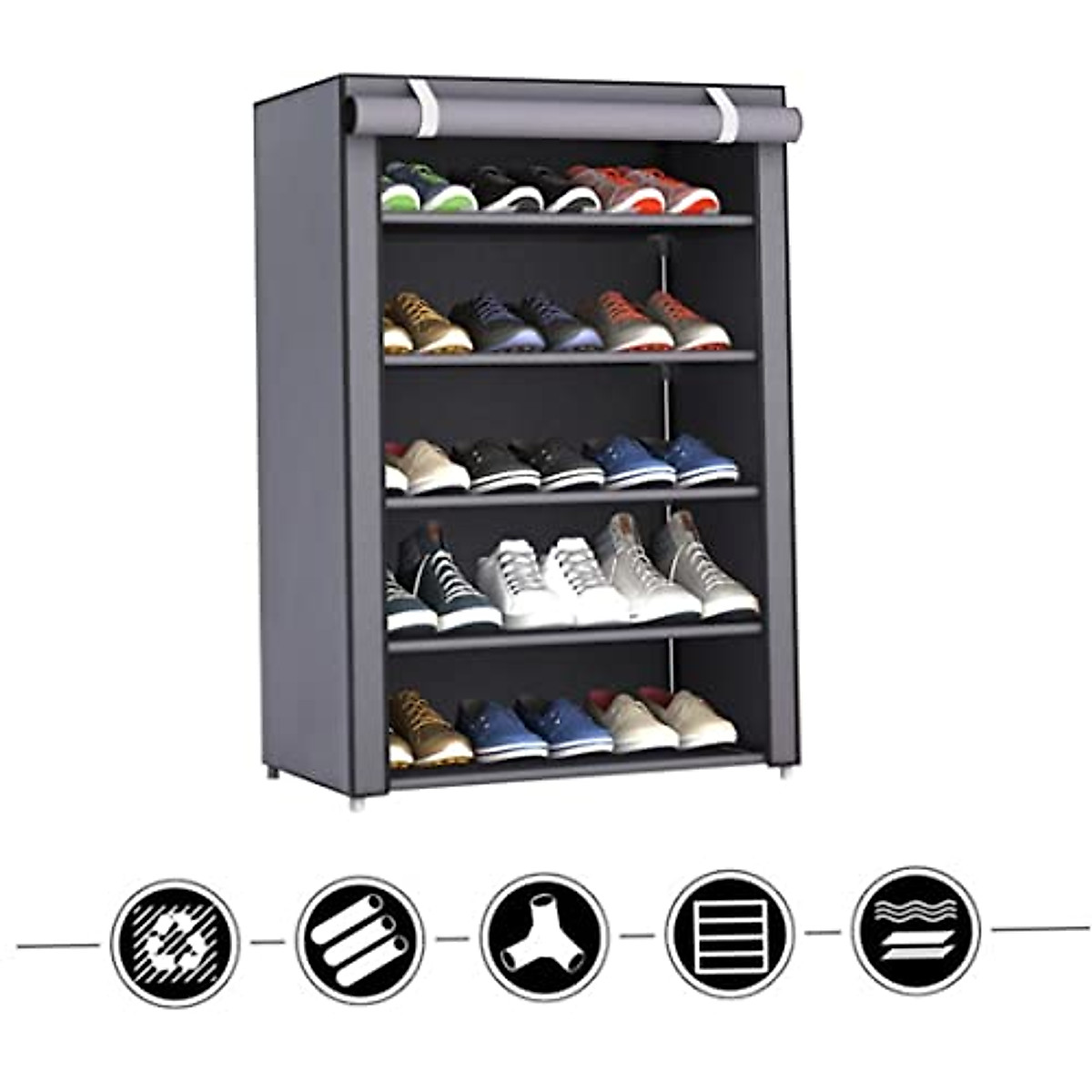 Shoe Storage Cabinet, Shoes Rack, Non-Woven Fabric Shoes Organizer Cabinet with Dustproof Cover, Shoes Storage Shelf for Bedroom Dormitory (90x30x60cm, 5 Layers), Shoe Racks Storage Cabinet