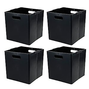 Morcte 4-Pack Collapsible Plastic Storage Cubes Organizer, Black Folding Cube Storage Bins