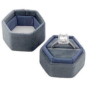 Koyal Wholesale Hexagon Velvet Wedding Ring Box, 1 Slot Velvet Ring Box Holder, Wedding Ring Boxes for Ceremony, Proposal, Engagement, Ring Bearer, Dusty Blue