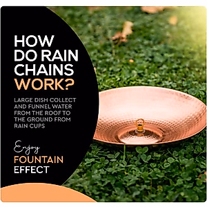 Marrgon Copper Anchoring Basin – Hammered Metal Bowl for Rain Chain Downspout Gutters – Beautiful Decorative Fountain Dish Display for Outdoor Garden, Lawn & Patio Water Feature – 11” Wide x 2” High