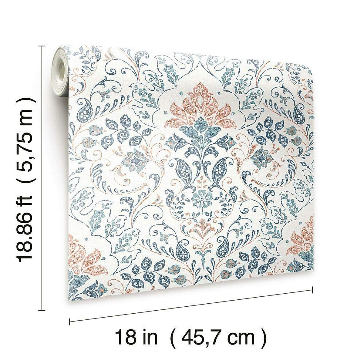 RoomMates RMK11833WP Orange and Blue Persian Damask Peel and Stick Wallpaper