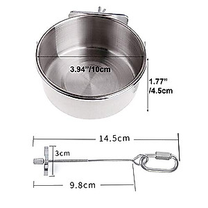 ymmsuuie 2 Pack Bird Food Bowl with 1 Fruit Skewer Holder, Stainless Steel Parrot Feeder with Clamp for cage,Stainless Steel Bowls for Cats and Dog, Bird Cage Food Water Bowls