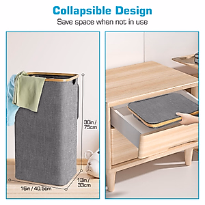 200L Laundry Hamper, HYSEYY 2-Pack Extra Large Laundry Baskets with Lid, Removable Inner Bags, Collapsible Rectangular Clothes Hamper, Laundry Organizer with Bamboo Handles for Laundry, Grey