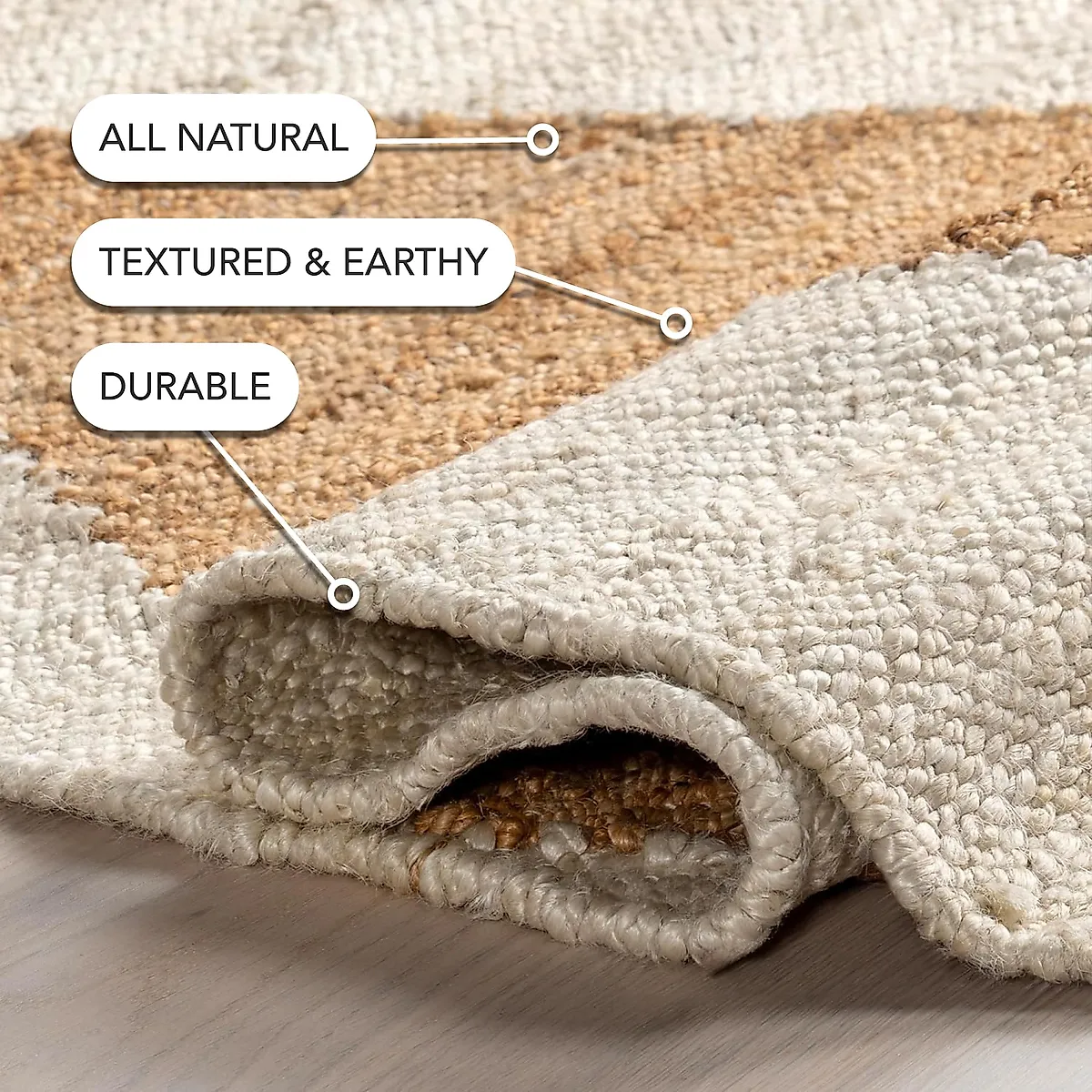 nuLOOM Pandora Diamond Jute Area Rug - 4x6 Jute Area Rug Global Inspired Ivory Rugs for Dining Room Rug Neutral Rug Living Room Rug Kitchen