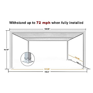 PURPLE LEAF Outdoor Louvered Pergola 12'x16' Aluminum Gazebo Modern White Pergola Shade with Adjustable Rainproof Hardtop for Patio Garden Lawns