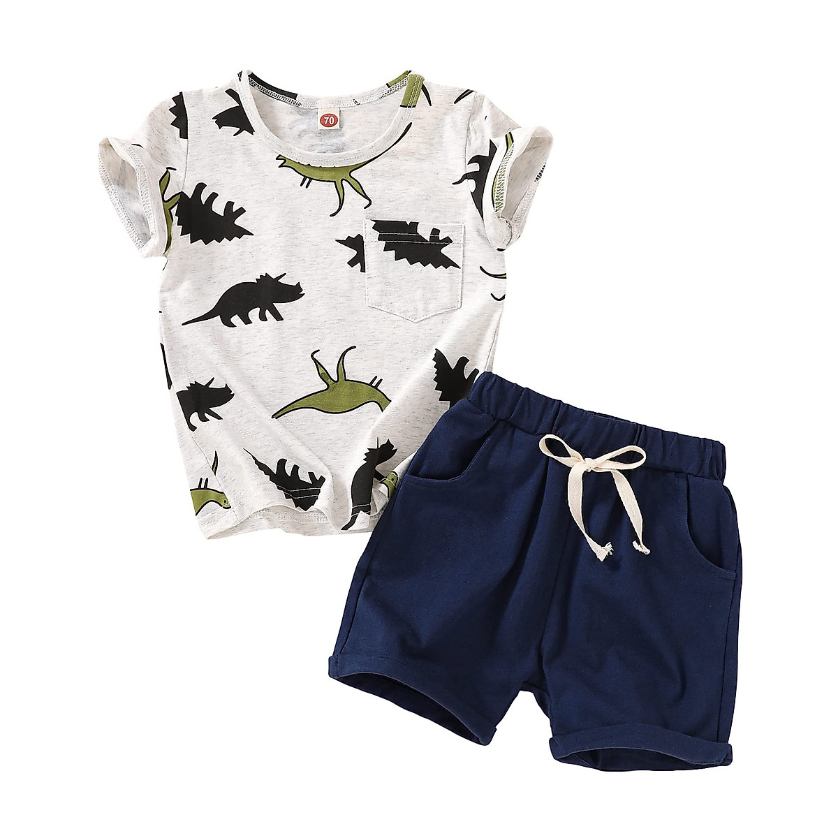 YOUNGER TREE Toddler Baby Boy Summer Clothes Dinosaur T-Shirt and Shorts Boy Outfits 12 Months to 4T（Blue,18-24 Months