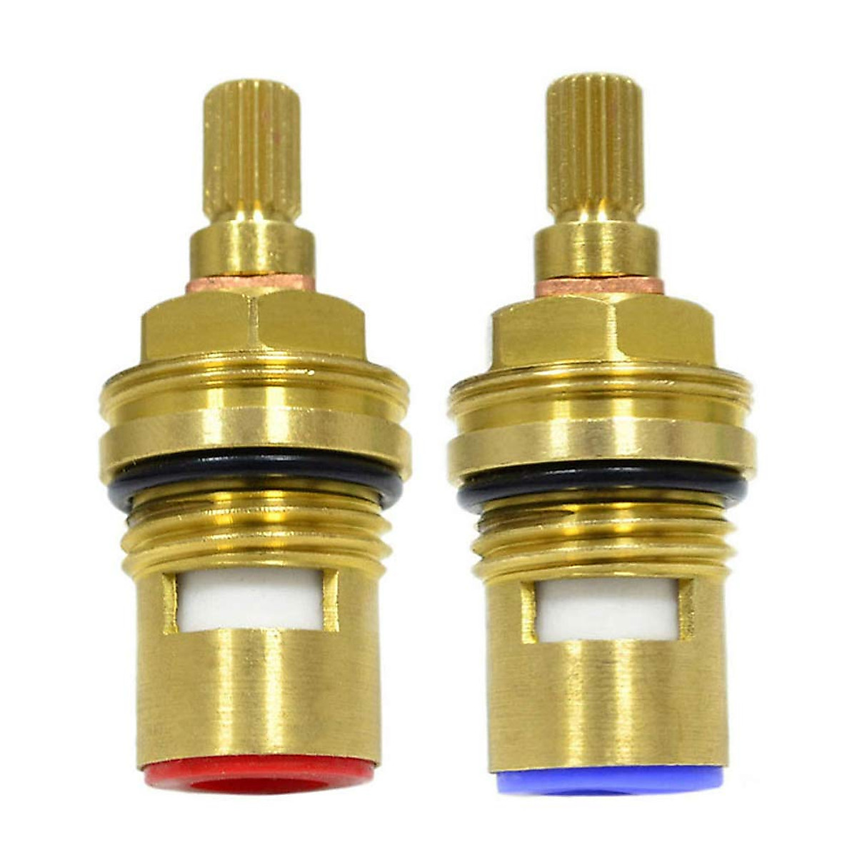 HGB VERIMP Pair of Replacement Brass Ceramic Disc Stem Cartridge, Faucet Valve, Quarter Turn, 1/2" X 53mm x 12mm Spline Length, 20 Teeth