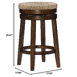 Powell Maya Walnut Backless Counter Stool with Woven Seagrass Swivel Seat