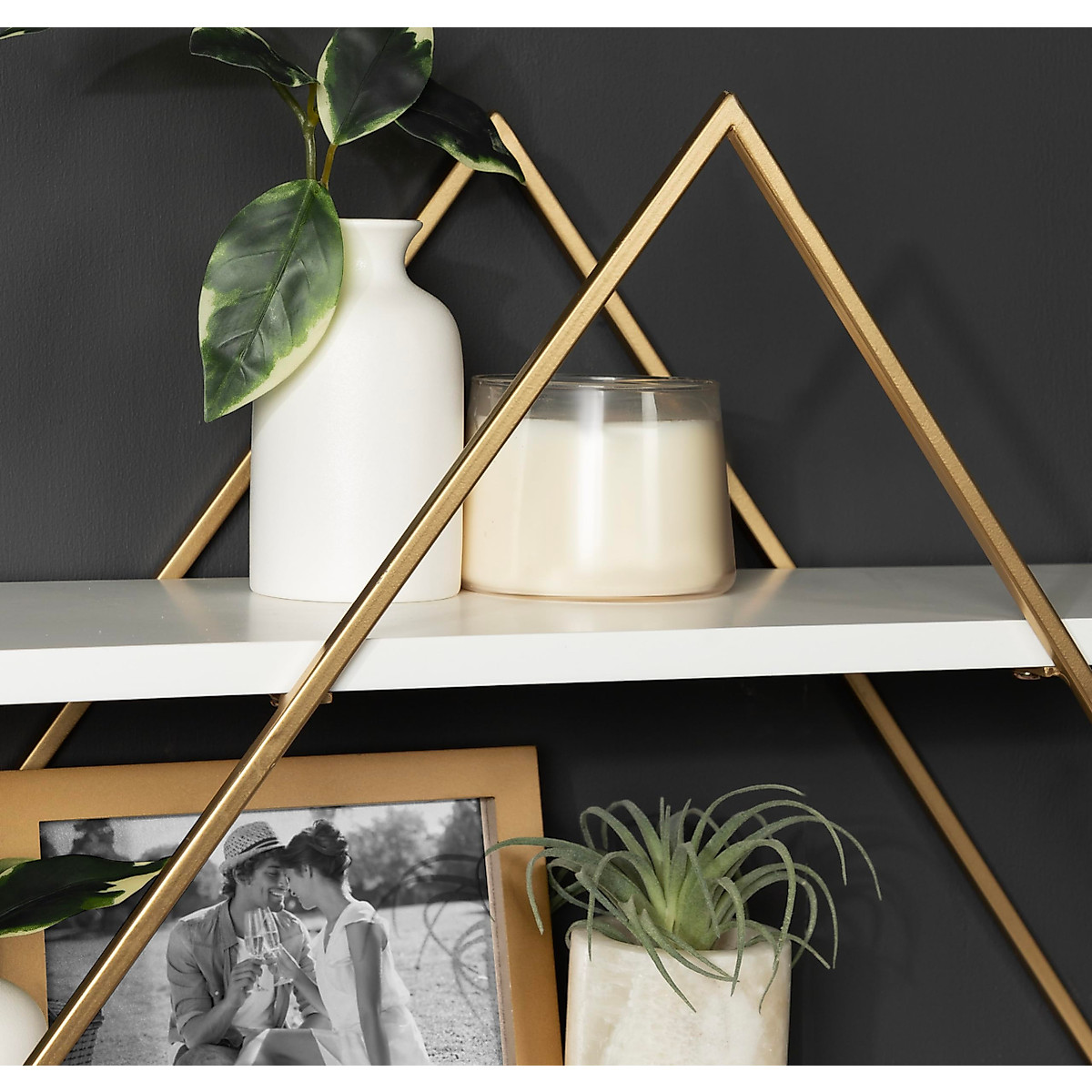 Kate and Laurel Daxton Modern Wood and Metal Diamond Wall Shelf, 31 x 8 x 31, White and Gold, Glam Geometric Wall Organization for Bathroom Storage or Living Room Display