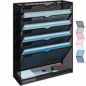 Mail Organizer for Wall - Heavy-Duty Mesh Hanging File Organizer. Wall Organizer For Papers, Folders, Files Clipboard & Magazine Organization. Great For Home, Office Classroom Or Doctor. (Black)