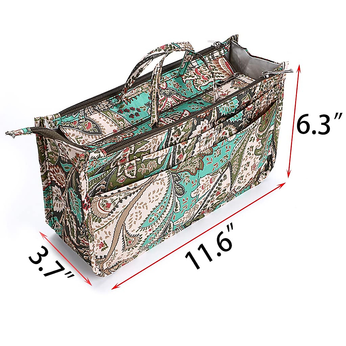 BTSKY New Printing Handbag Organizers Inside Purse Insert-High Capacity 13 Pockets Bag Tote Organizer with Handle Peacock Flower