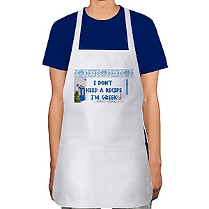 Makoroni - I DON'T NEED A RECIPE I'M GREEK! Greece Greek Apron Adjustable Kitchen Chef Apron with 2 Pockets Cooking Baking, DesI37