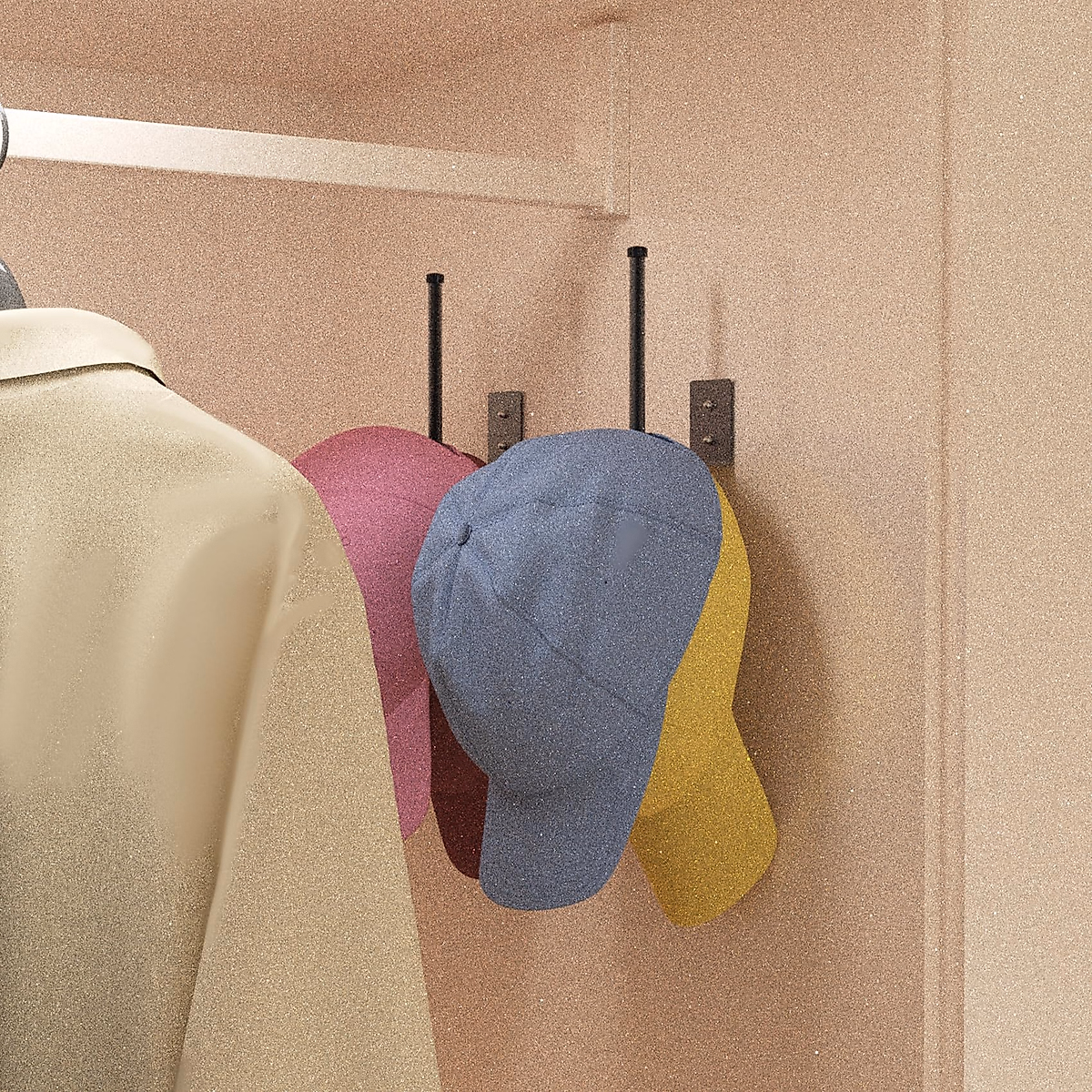 Durmmur 2 Pack Hat Racks for Baseball Caps, Stainless Steel Hat Organizer for Baseball Cap, Hat Holder Storage Organizer, Hat Hanger Strong Adhesive/Wall Drilled for Door,Bedroom,Closet(Black)