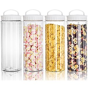 Lawei 4 Pack Clear Plastic Jars with Lids - 50 Oz Tall Clear Empty Plastic Jars Plastic Food Storage Jars for Food & Home Storage
