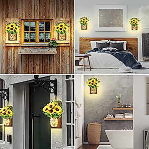 EuroBird Mason Jar Sconces Rustic Wall Sconces Handmade Hanging Wall Decor with Remote Control 5M LED Fairy Lights for Farmhouse, Kitchen, Living Room, Home Wall Decorations Set of Two (Yellow)