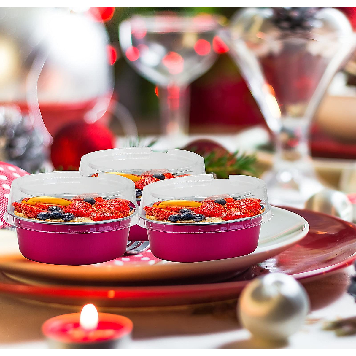 All In One Foil Liners, Yuiviot Aluminum Baking Cups with Lids 60Pack, 4-Inch 5oz Foil Cupcake and Muffin Liner, 60 Cups and 60 Lids(4 Types In 1 Package) for Ramekin, Pie, Cupcake Holder Tin Pan