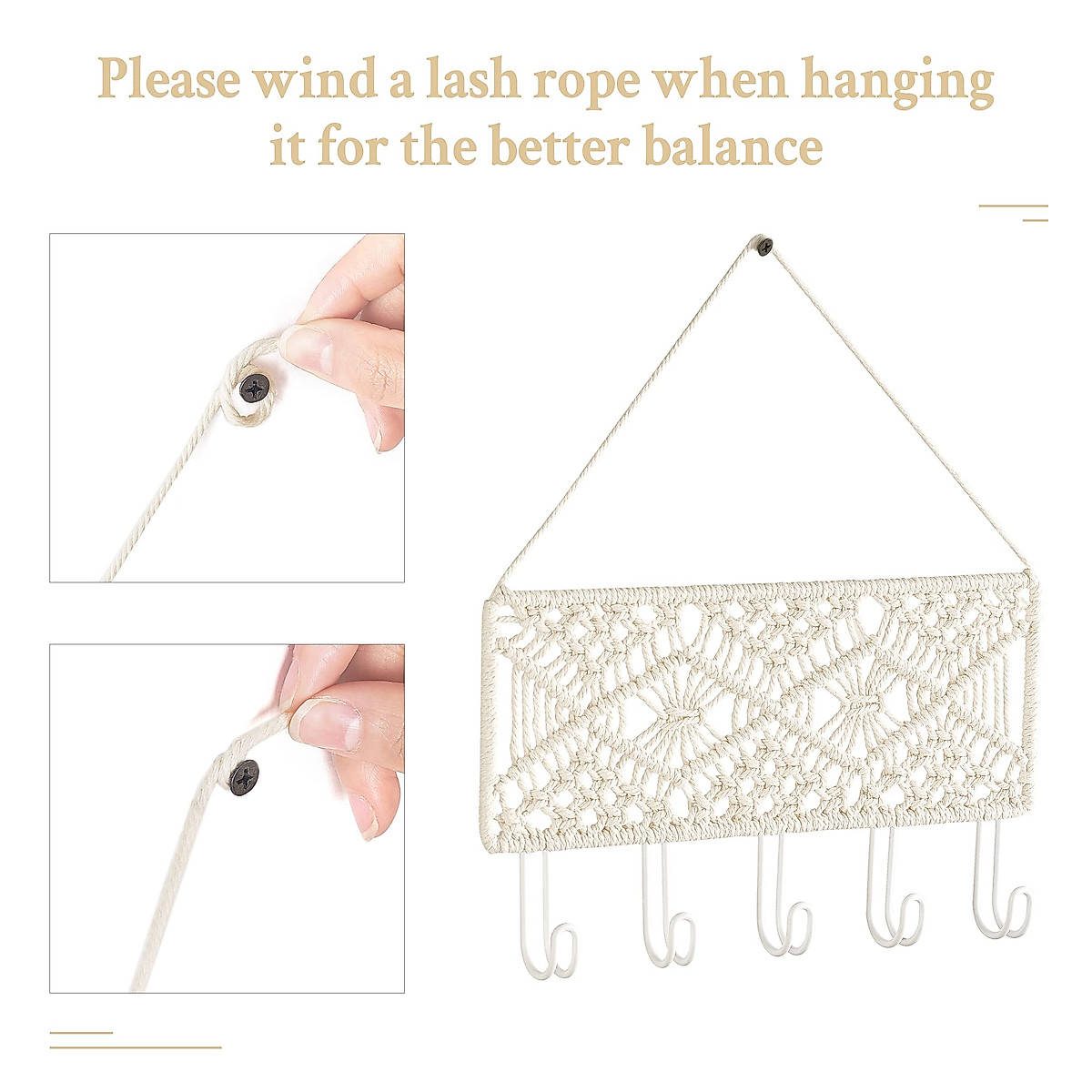 Mkono Macrame Hanging Shelves Key Holder Boho Wall Decor