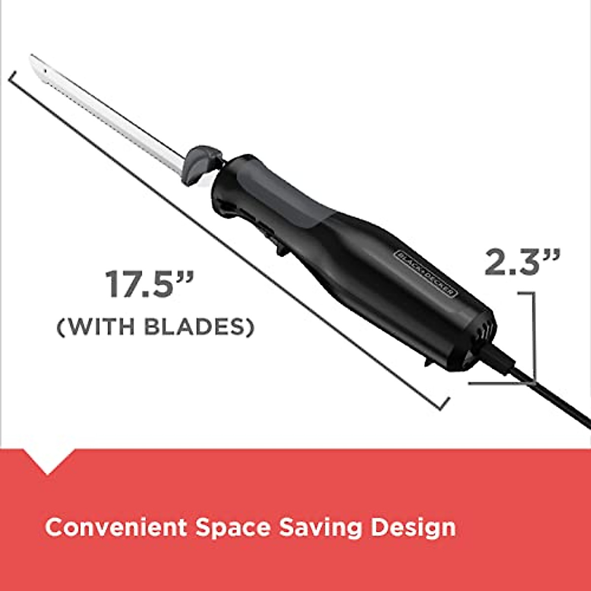 Black+Decker Comfort Grip Electric Knife with 7-Inch Stainles Steel Blades, Safety Lock Button & Knife Stand, Ideal for Carving, Slicing & Cutting Meats, Turkey Bread & Craft Foam, Dishwasher Safe