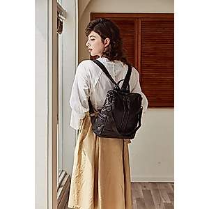BROMEN Women Backpack Purse Leather Anti-theft Travel Backpack Fashion Shoulder Handbag Black