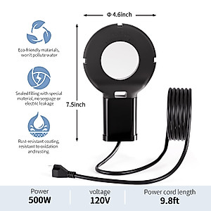 GUEOQTC 500 Watt Pond De-Icer with Thermostat, Cast Aluminum Submersible Bird Bath Heater, Heated Chicken Water, Power Cord 9.8 Ft.…