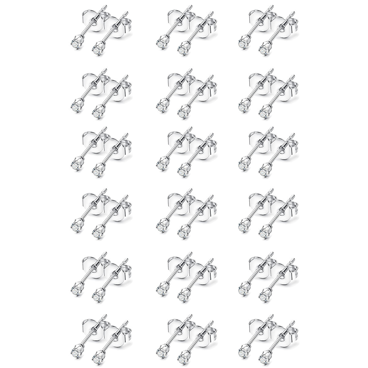 LOLIAS 18 Pairs Tiny Stud Earrings Small Stainless Steel Cartlidge Ear Studs Set for Multiple Piercing Hypoallergenic 2MM CZ Earrings for Men Women Mini Round Ball Earrings