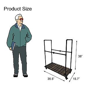 THRONKENGER Rustic Firewood Rack Industrial Style Firewood Holder with Lockable Wheels,Log storage with Solid Wood Base for Outdoor Indoor Fireplace (C)