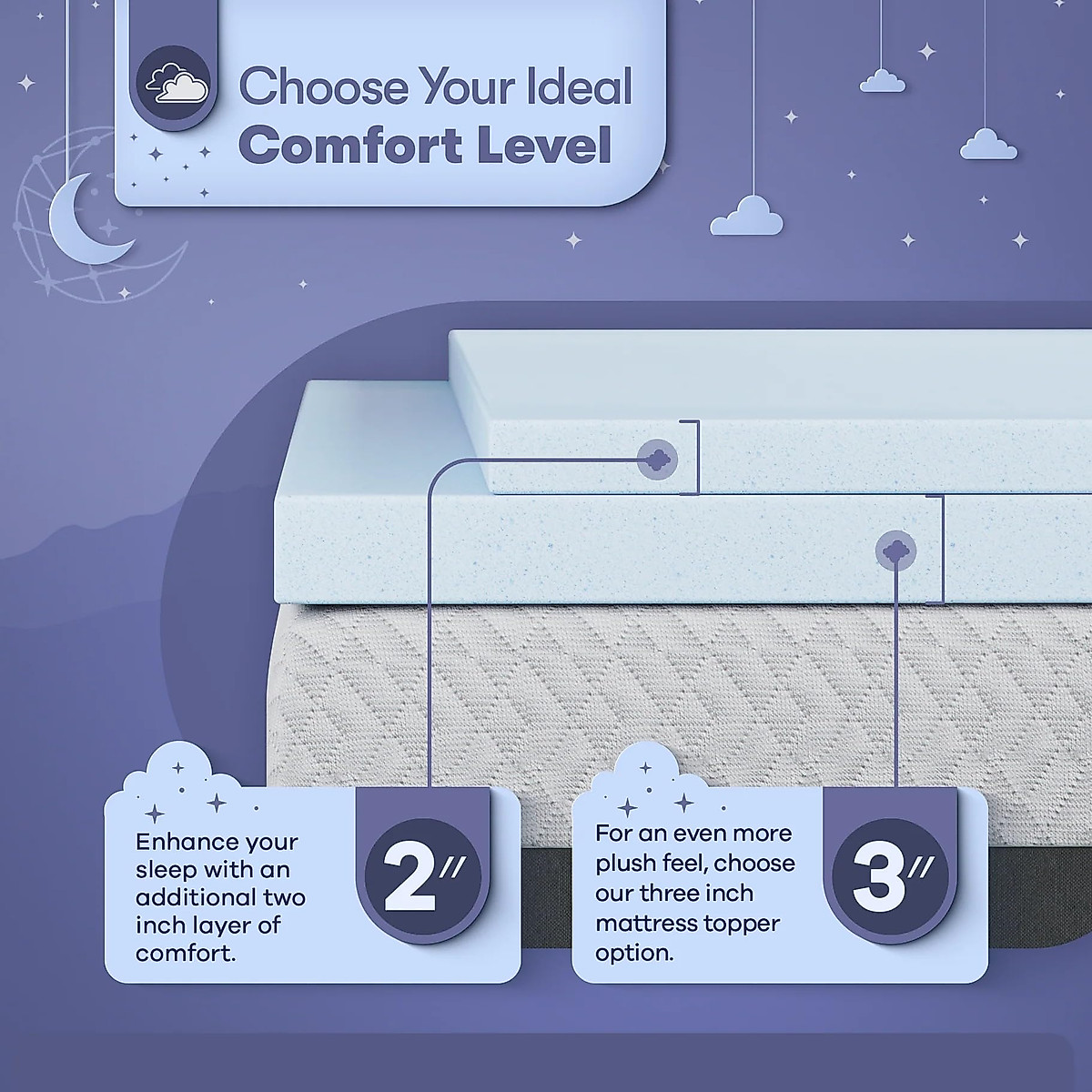 Celestial Sleep Memory Foam Mattress Topper, Cool Gel Infused, CertiPUR-US, 2 inch Medium Soft - King