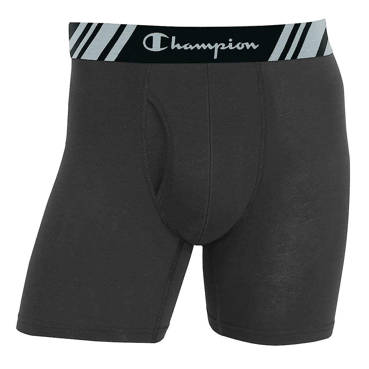 Champion Men's Boxer Briefs All Day Comfort No Ride Up Double Dry X-Temp 5 Pack (Black - Navy - Grey, Large)