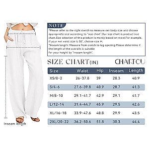 CHARTOU Women's Summer Drawstring Waist Wide Leg Loose Cotton Linen Palazzo Pants (X-Large, White)