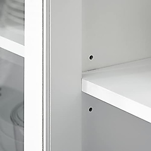 HOMCOM Sideboard Buffet Cabinet with Storage, Kitchen Cabinet Coffee Bar Cabinet with Glass Doors for Living Room, Kitchen, White
