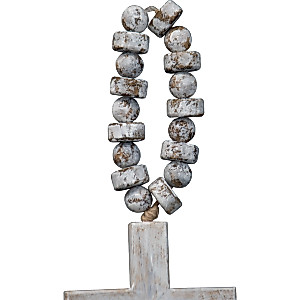 Foreside Home & Garden White Brushed Wood Cross with Beaded Hanger Wall Décor