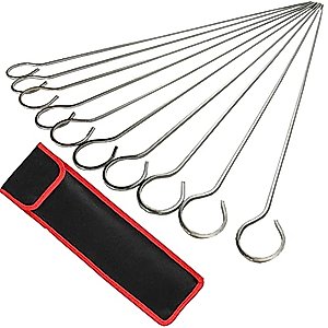 Metal skewers for grilling，skewers for kabobs，stainless steel skewers 14” Flat Shish Kabob Skewers with Ring Handles ，metal skewers ,Reusable BBQ Sticks - 10 Pack with Storage Bag