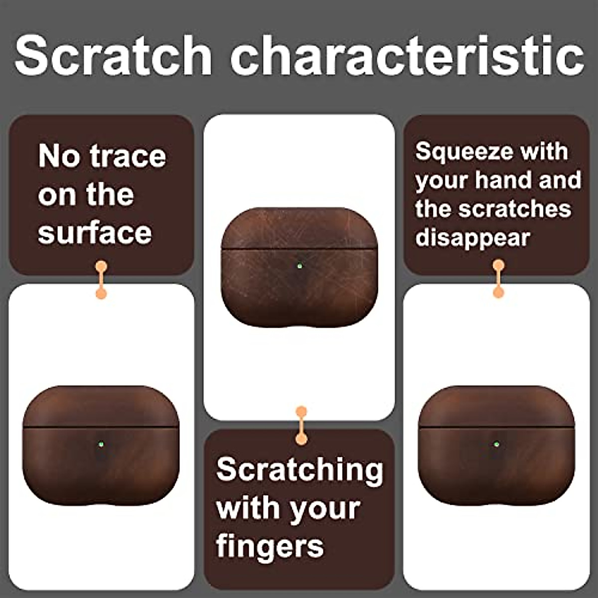 MAOGOAM AirPods Pro 2nd Generation Leather Case Cover with Button, Genuine Vintage Oil Wax Crazy Horse Cowhide Leather Case for Airpods Pro 2, Indiana Jones Style, The Front LED Visible,Dark Brown