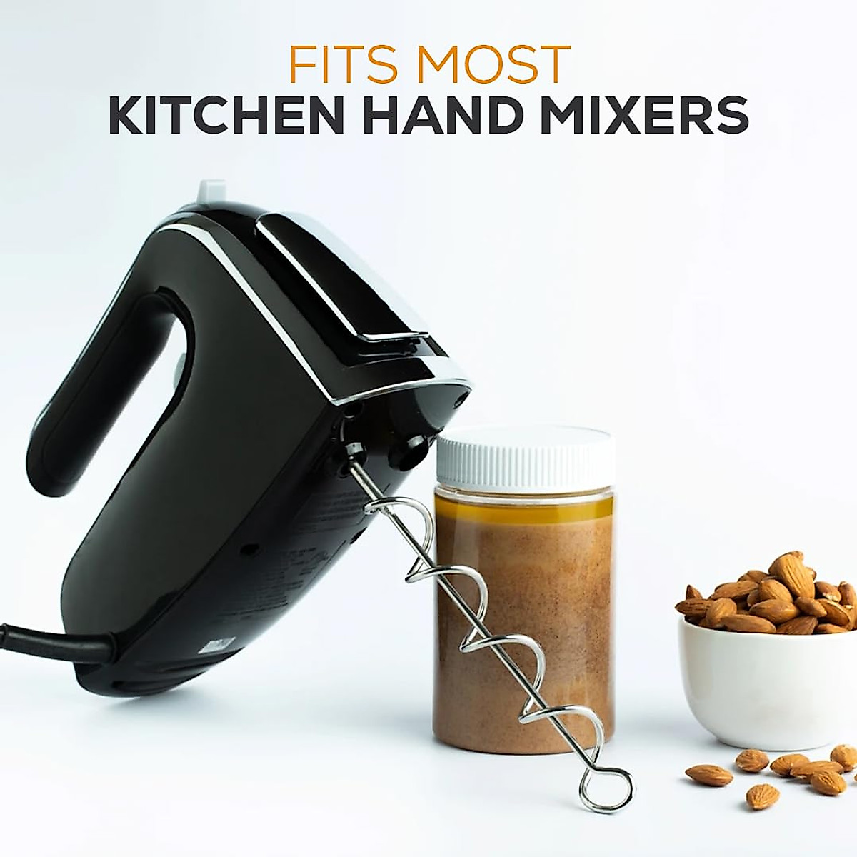 The Nutbutter Mixer, Attachment Fits Most Powered Hand Mixers or Drills, Reaches The Bottom of Most Size Jars, Stainless Steel Peanut Butter Mixer and Almond Butter Stirrer.
