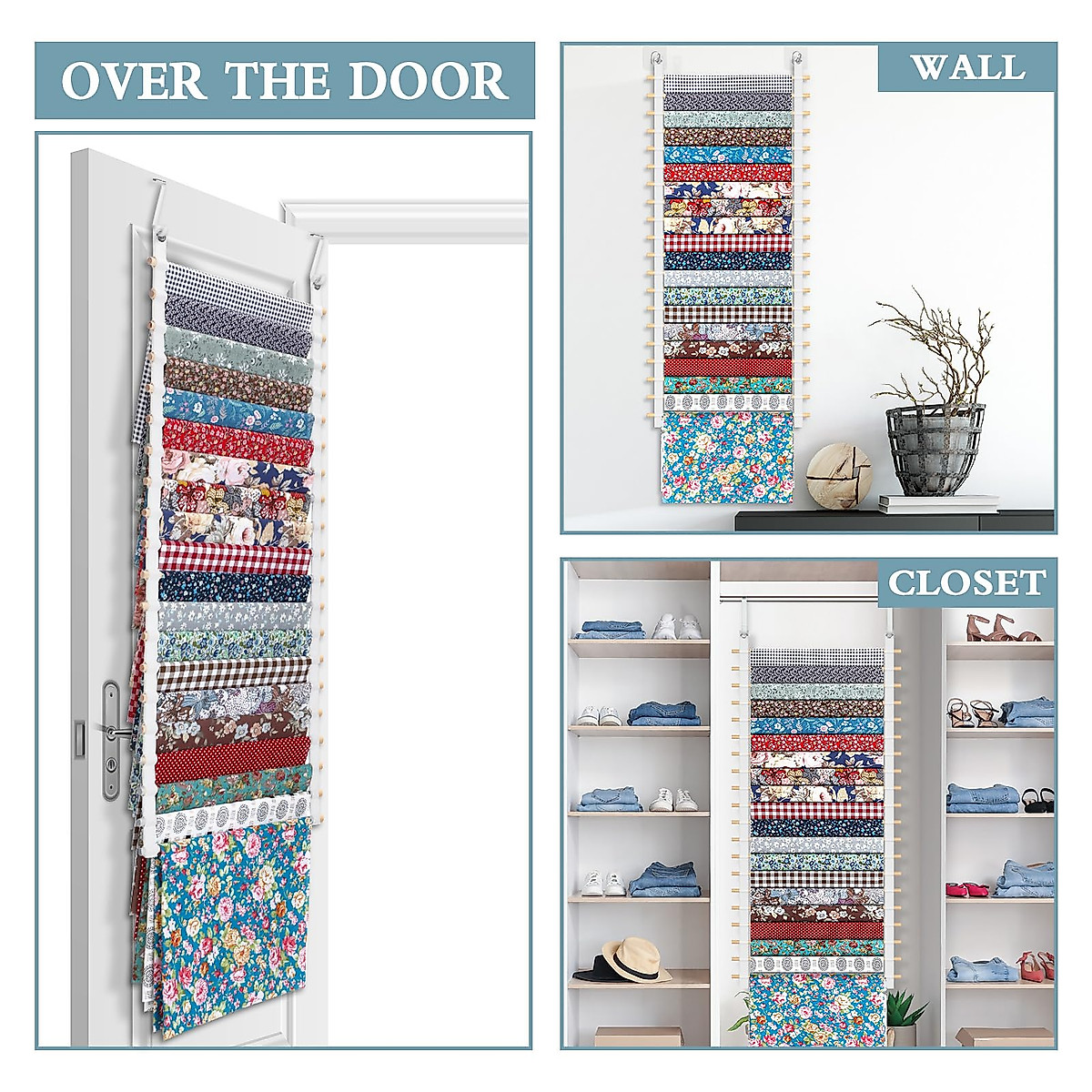 Anglechic Hanging Fabric Storage Organizer Over The Door 20-Shelf Fabric Organizer Wall Mount Fabric Display Sewing Quilting Fabric Collection with 4 Hooks for Folding and Storing Fabric (Large)