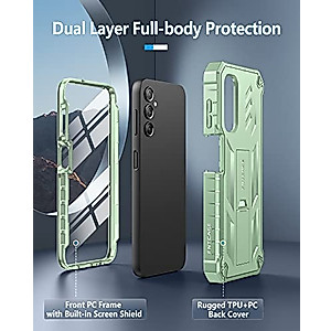 FNTCASE for Samsung Galaxy A14-5G Case: Dual-Layer Protective Textured Shockproof Rugged TPU Cover with Kickstand | Military Grade Drop Protection | Heavy Duty Cell Phone Protector(Lime Green)