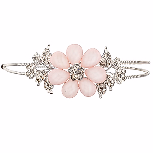 LUX ACCESSORIES Faceted Pink Flower Floral Pave Crystal Stretch Headband