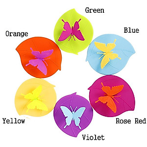 Food Grade Silicone Cup Lids, IPHOX Creative Butterfly Mug Cover [Set of 6] Anti-dust, Airtight Seal, Silicone Drink Cup Lids, Hot Cup Lids (Butterfly)