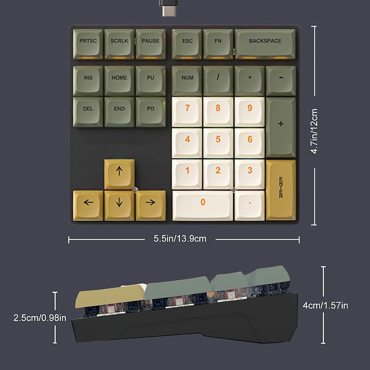 LINKEET Mechanical Numpad Rainbow Backlit Clicky Blue Switches Wired USB Number Pad 33-Key NKRO Numeric Keypad with XDA PBT Keycaps External Keyboard Num Pad for Laptop, Mac - Brown Grey