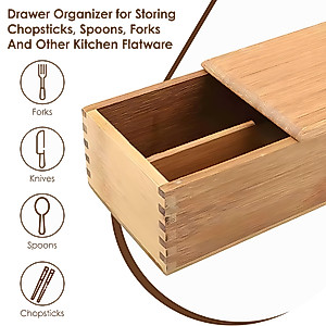 Tomotato Bamboo Silverware Storage Box, Utensil Drawer Organizer Japanese Chopsticks Box with Lid Utensil Holder Organizer Container for Home Kitchen