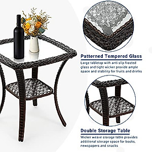 UDPATIO 3 Pieces Patio Furniture Set, Outdoor Swivel Gliders Rocker, Wicker Patio Bistro Set with Rattan Rocking Chair, Glass Top Side Table and Thickened Cushions for Porch Deck Backyard (Red)