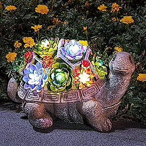 GIGALUMI Solar Garden Statues Turtle Figurine Lights for Outside, Yard Decorations Outdoor, Garden Decor Unique Birthday Housewarming Gifts for Mom, Women for Mothers Day