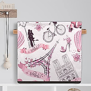 AUUXVA Valentine Paris Eiffel Tower Storage Basket for Closet, Romantic City Love Storage Bins with Handles, Foldable Storage Cube Boxes for Toys Shelves Pantry Nursery Organizing