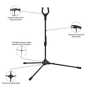 FENJANER Archery Bow Stand for Recurve Bow Glassfiber Lightweight Bow Holder Rack Legs for Compound Bow (Black)