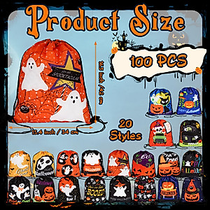 Hosuly 100 Pcs Large Halloween Drawstring Backpack Goody Bags 16.5 x 13.4 Inch Huge Trick or Treat Polyester Sack Gift Backpack Candy Bags Halloween Drawstring Bags Bulk for Party Gift Wrap Bags