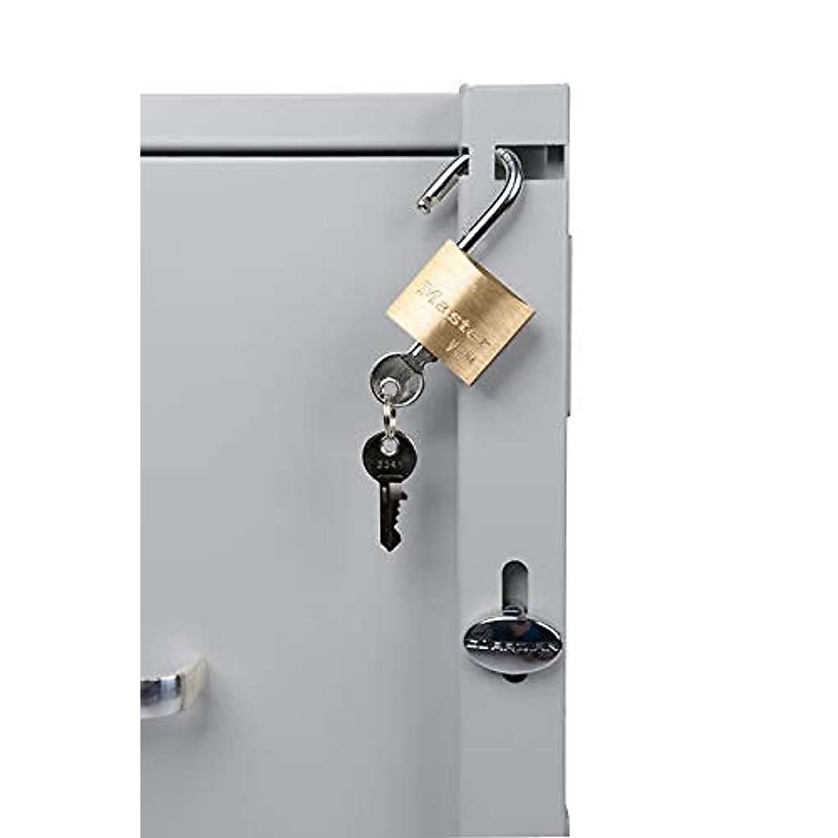 Guardianite File Cabinet Locking Bar. Fits 2 and 3 Drawer File Cabinets. includes Padlock and Cobalt Drill Bit. (Gray)