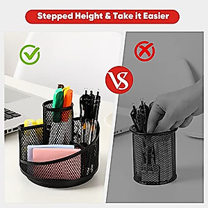 Siniffo Pencil Holder for Desk, Pen Holder with 360 Degree Rotating Function, Wire Mesh Pen Organizer for Desk, Office, Classroom, School, Home (Black)